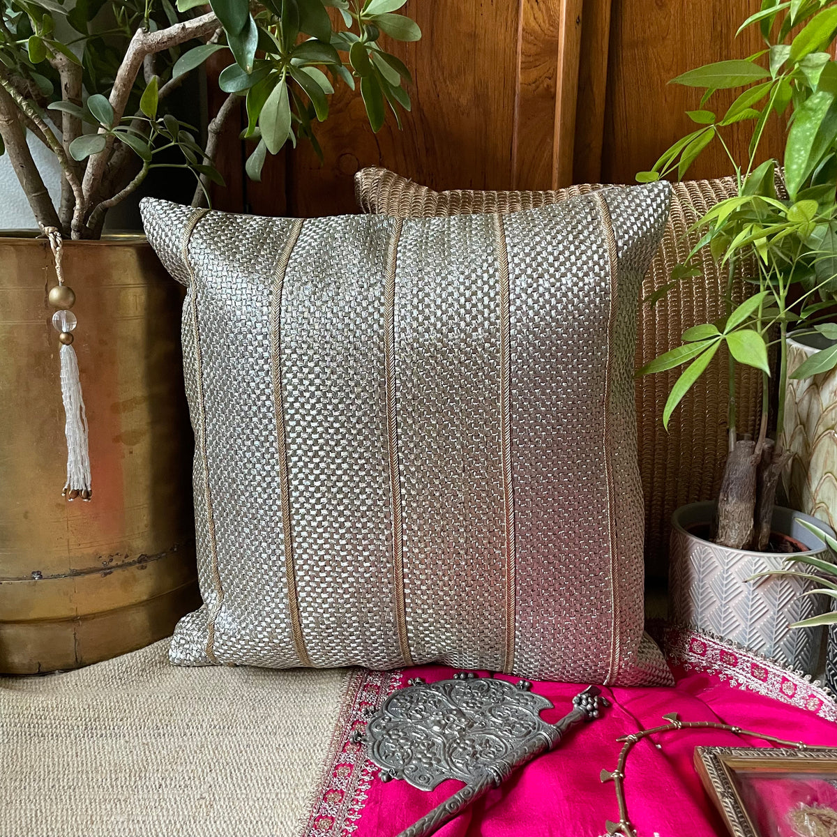 Chatai Textured Blended silver and gold Cushion – MASALA WORKS